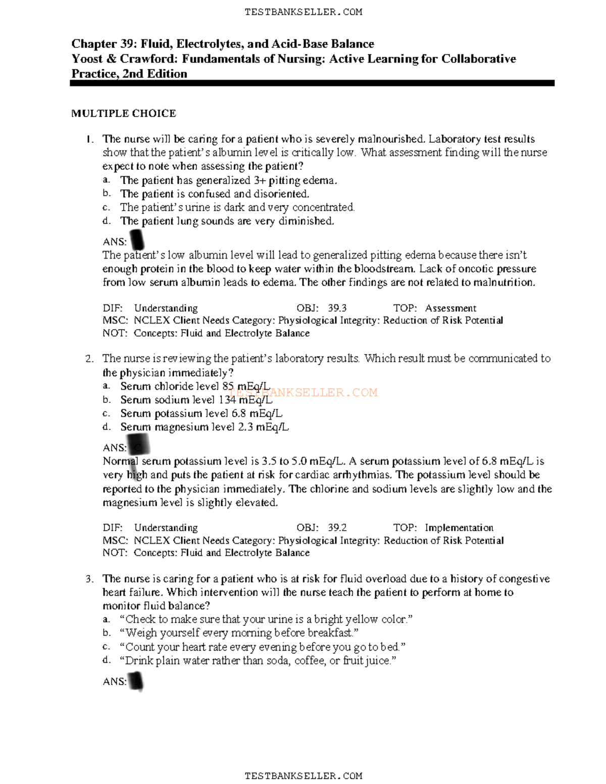 39nsg 3130 test bank - TESTBANKSELLER Chapter 39: Fluid, Electrolytes ...