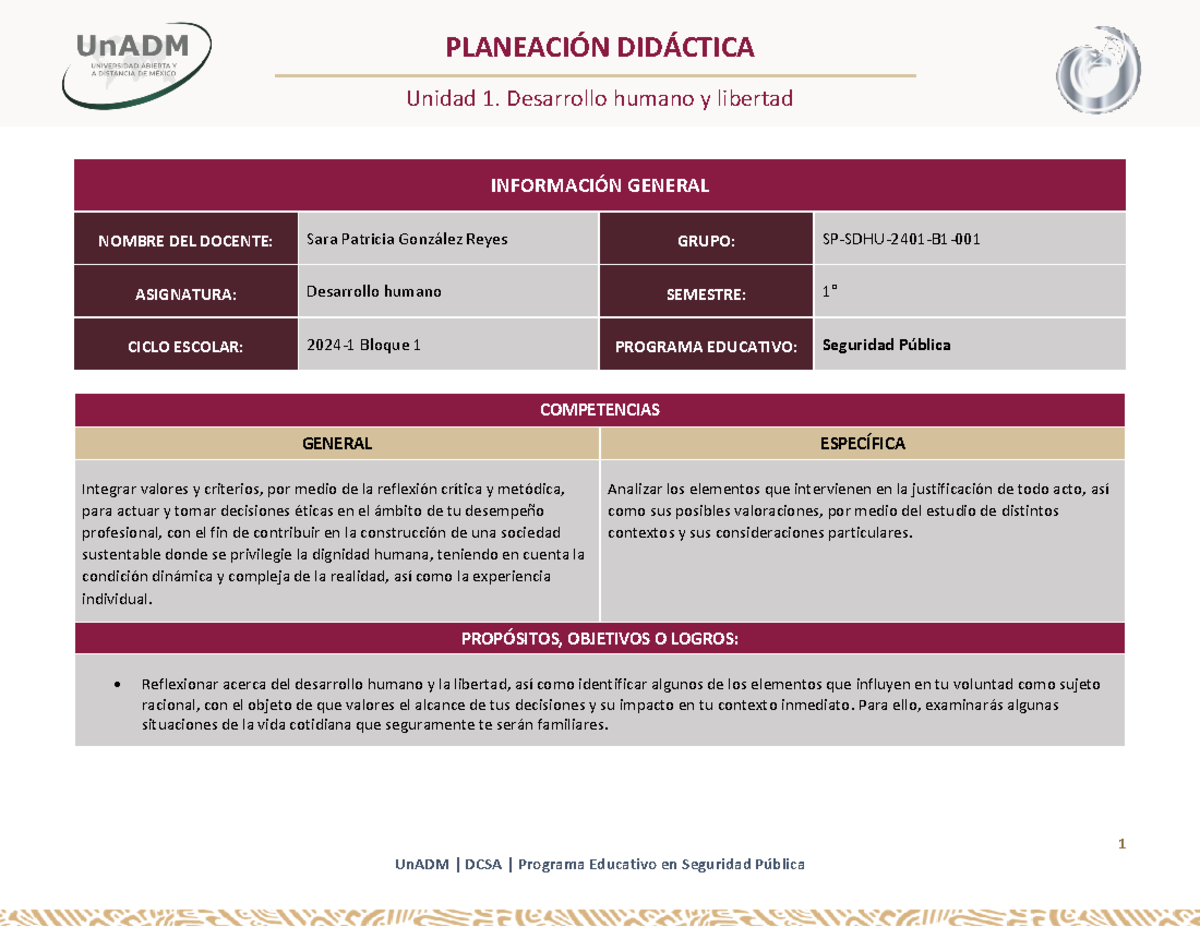 Unidad 1: Desarrollo Humano y Libertad - SP-SDHU-2401-B1-001 - Studocu