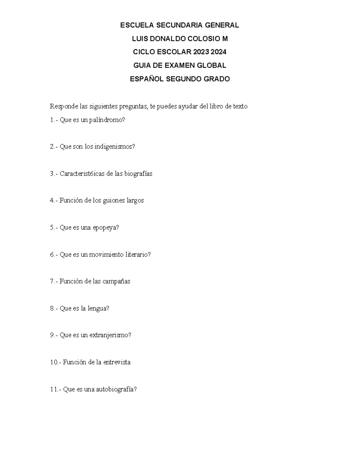 GUÍA DE Examen Segundo - fgdfgdfg - ESCUELA SECUNDARIA GENERAL LUIS ...
