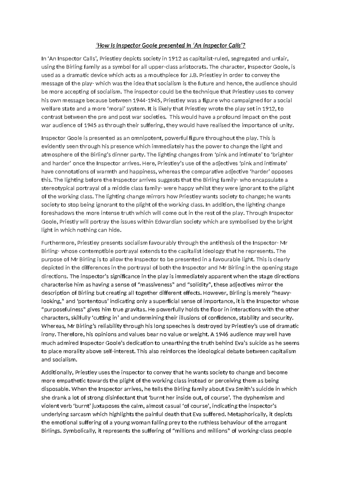 ENG102 Inspector Goole: A Study of Social Responsibility in Priestley's ...