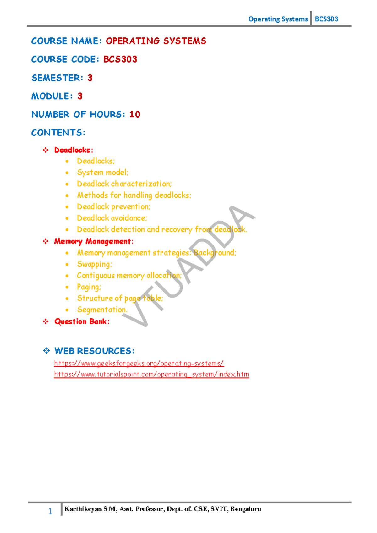 BCS303 Operating Systems Module 3: Deadlocks & Memory Management Notes ...