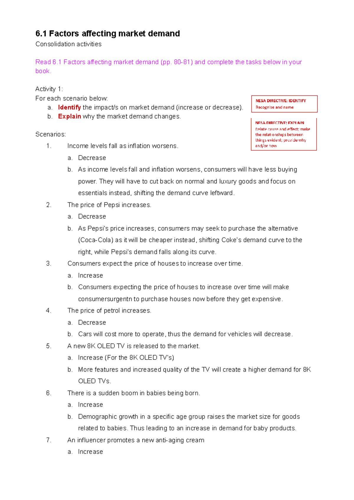 Market Demand Analysis: Factors & Influences - Reading Activities (6.1 ...