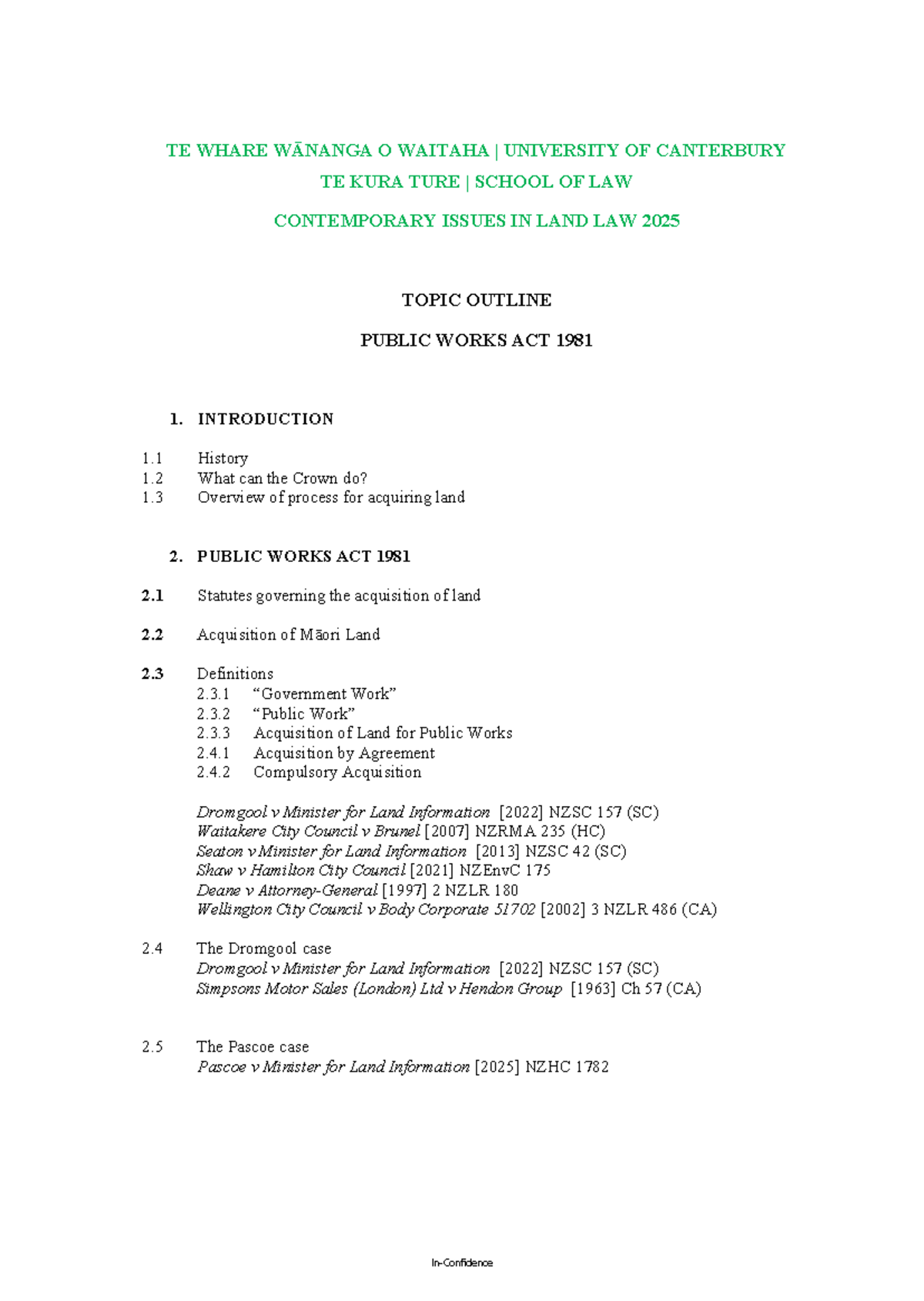 Contemporary Issues in Land Law 2025: Public Works Act 1981 Outline ...