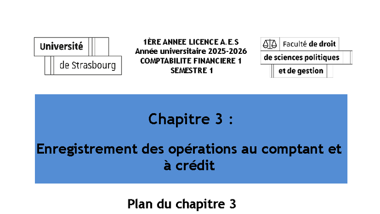 Chapitre 3 : Enregistrement des Opérations Comptables - AES L1 Semestre ...