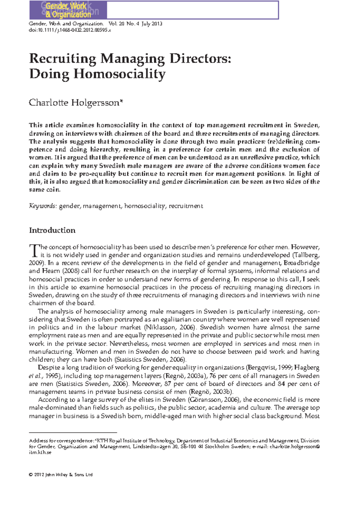 HR 454: Exploring Homosociality in Recruiting Managing Directors - Studocu