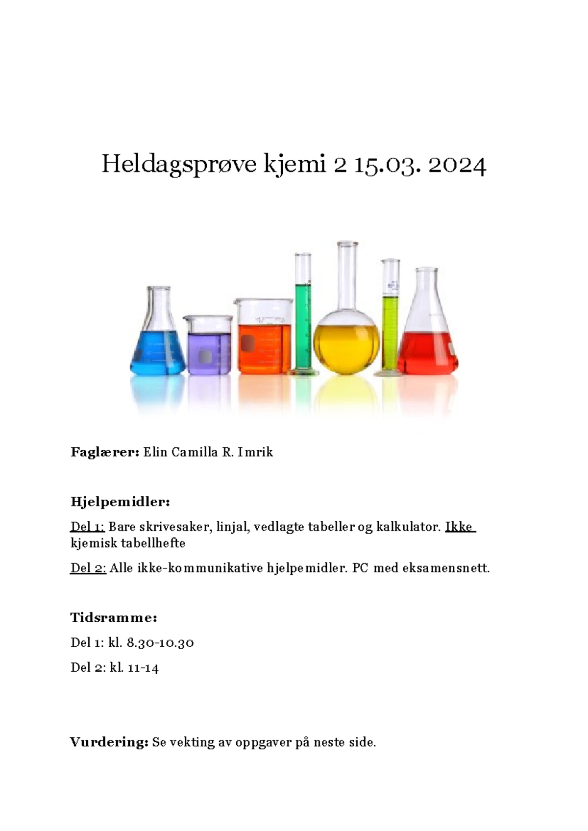 Kjemi 2 Heldagsprøve V2024: Oppgaver og Vurdering av Eksamenssett - Studocu