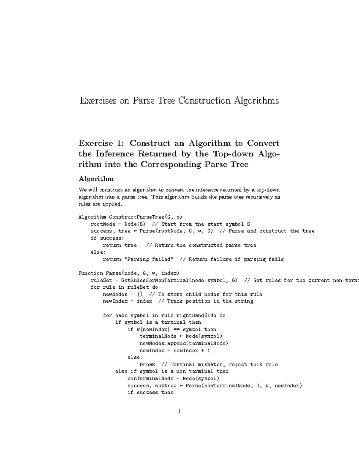 Exercises on Parse Tree Construction Algorithms (EXC 101) - Studocu