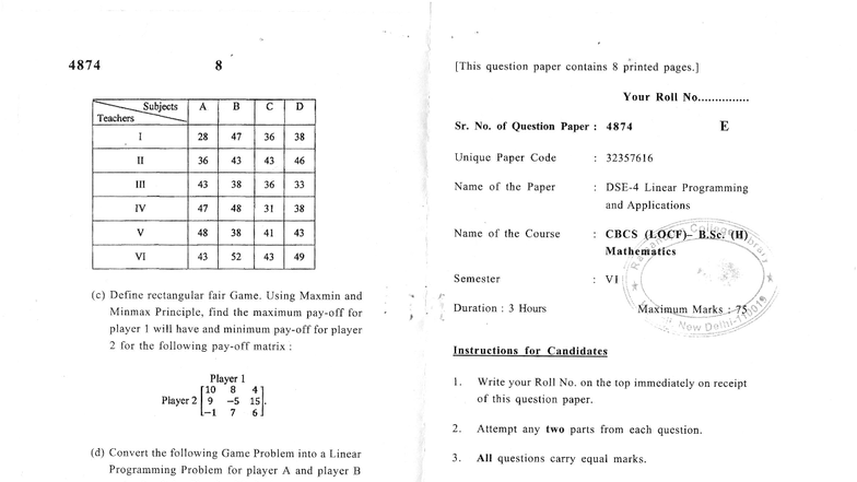 Linear Programming Exam Paper - CB MA Sem II (Unique Code: 32357) - Studocu