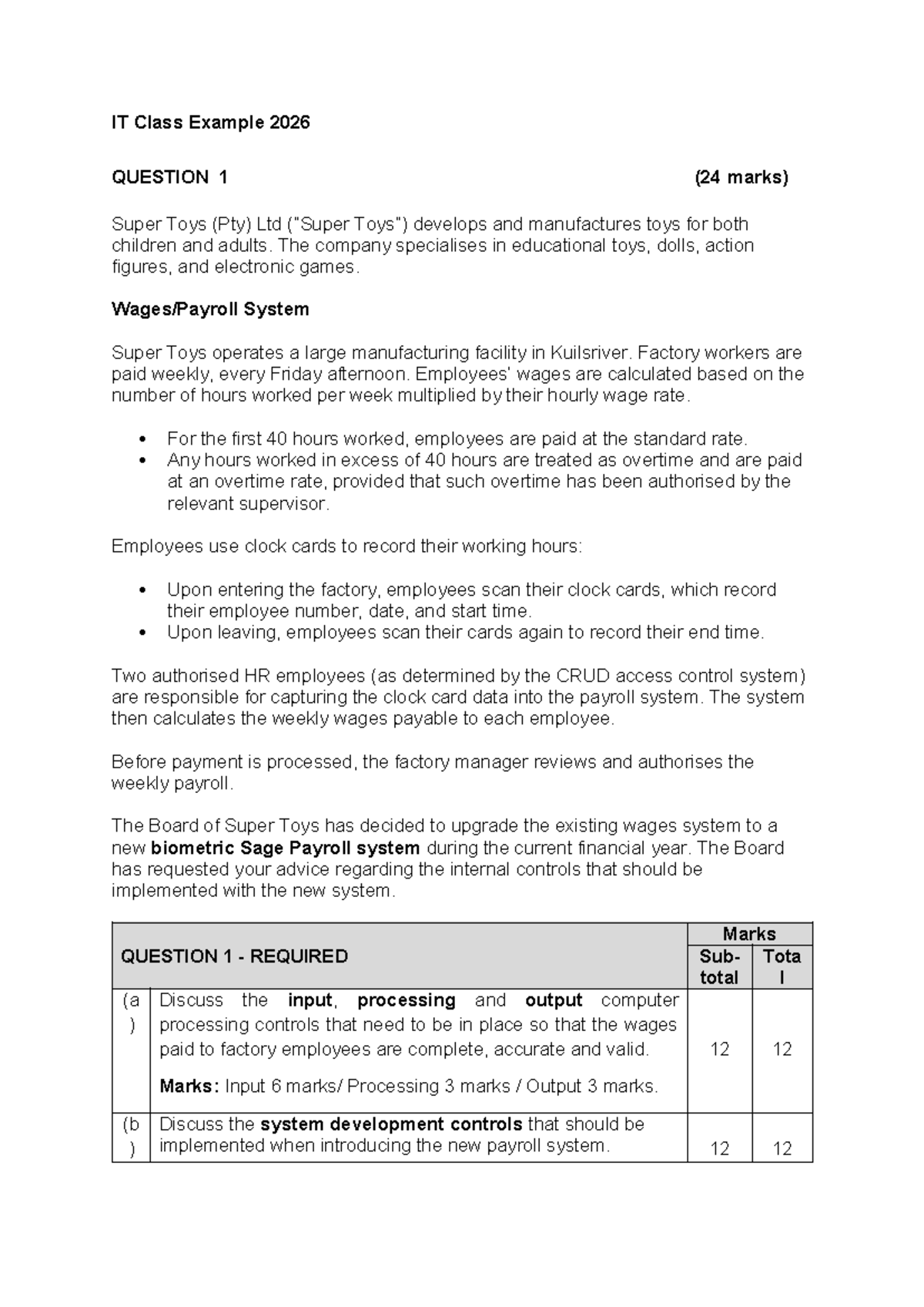 Class Example IT Question for AUD322 - 2026: Payroll System Controls ...