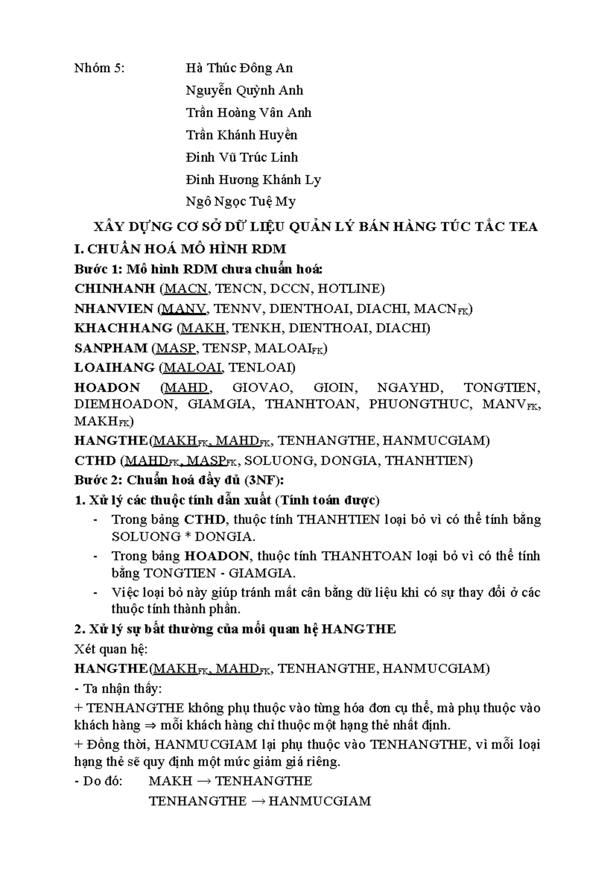 XÂY DỰNG CƠ SỞ DỮ LIỆU QUẢN LÝ BÁN HÀNG TÚC TẮC TEA - Chuẩn Hóa RDM ...