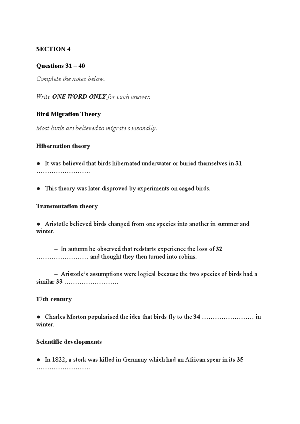 BIRD Migration Theory Notes - Section 4 (Questions 31-40) - Studocu