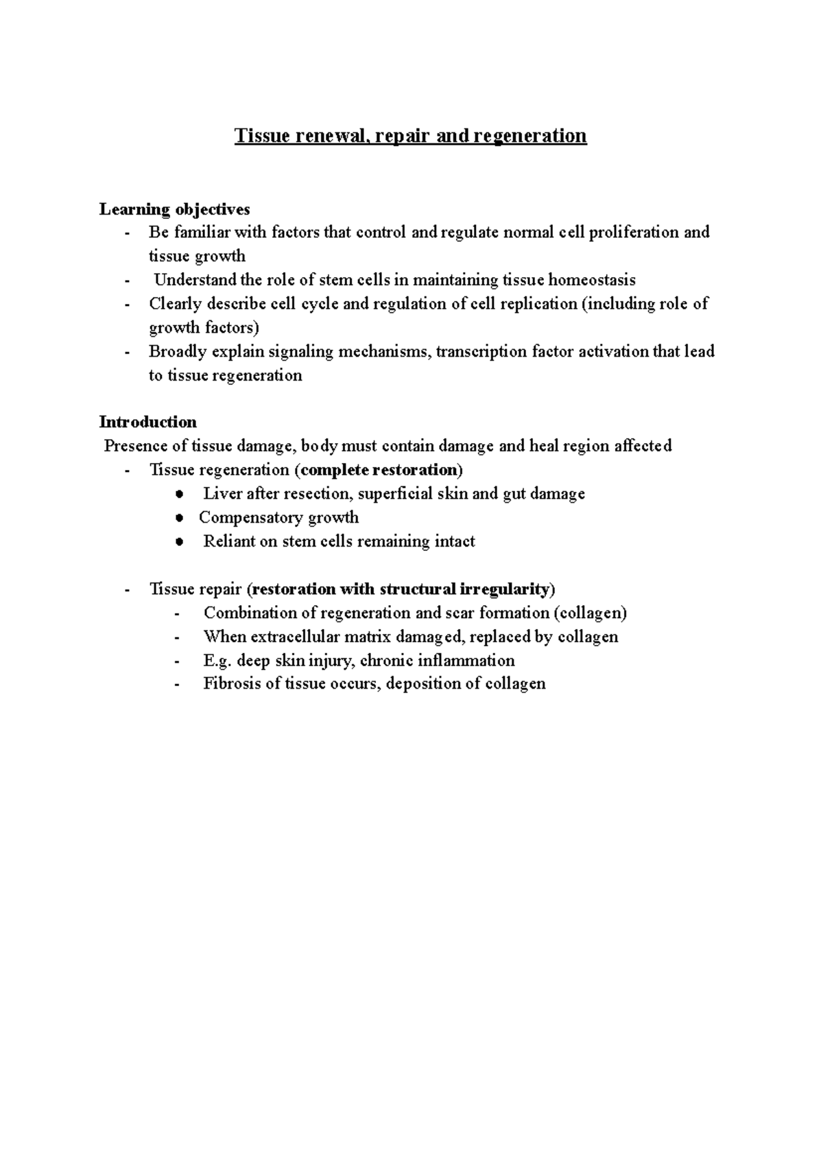 Tissue Renewal, Repair, and Regeneration: MSC Module 2 Overview - Studocu