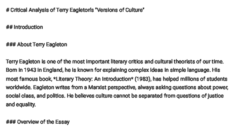 Critical Analysis of Terry Eagleton's Cultural Theories - Studocu