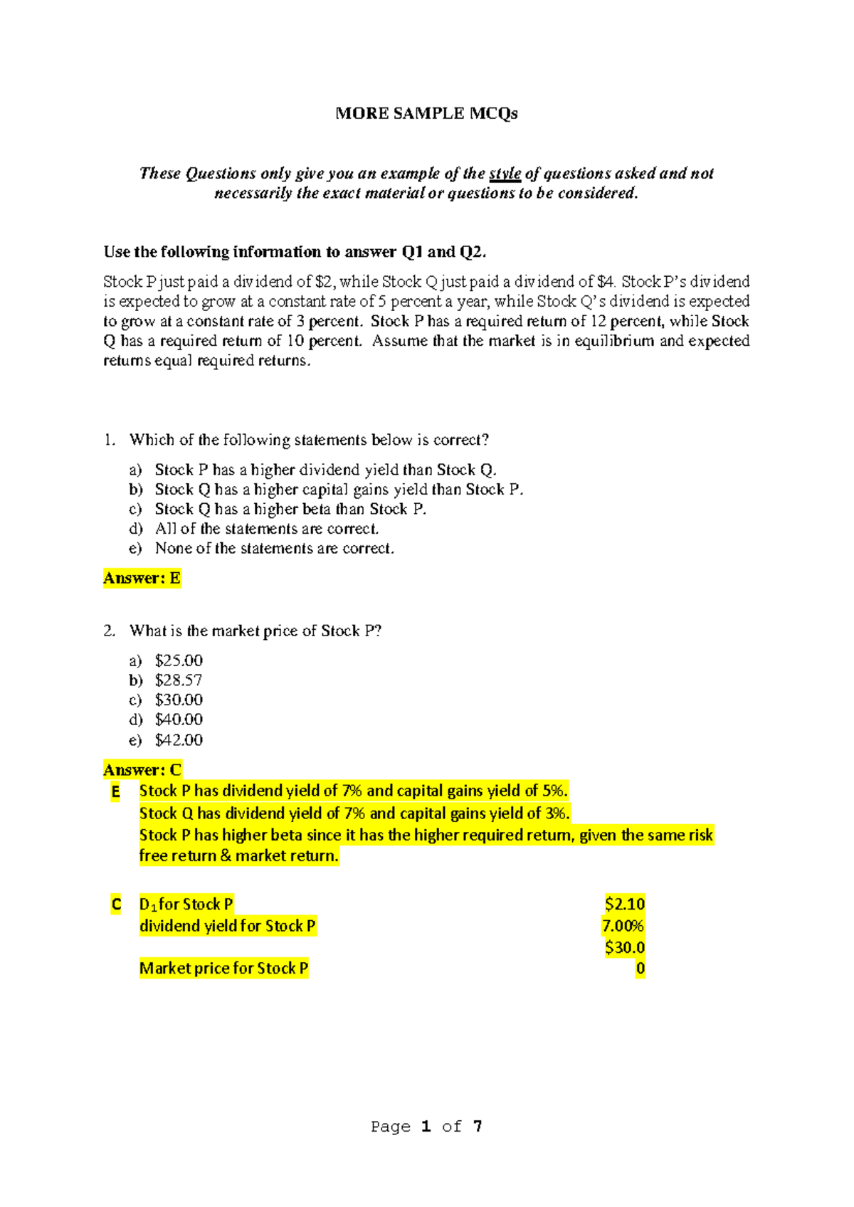 More MCQ Practice Problems Solutions - MORE SAMPLE MCQs These Questions ...