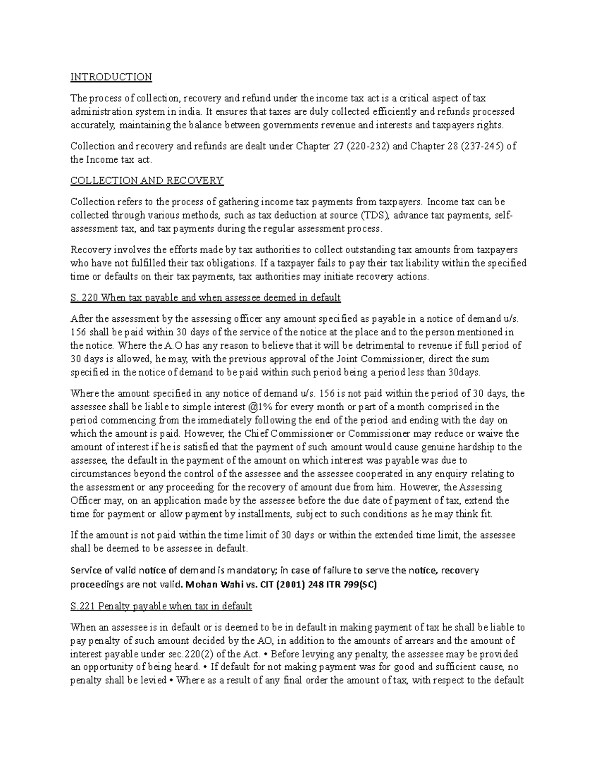 TAX 101 - Income Tax Collection, Refund, and Recovery Overview - Studocu