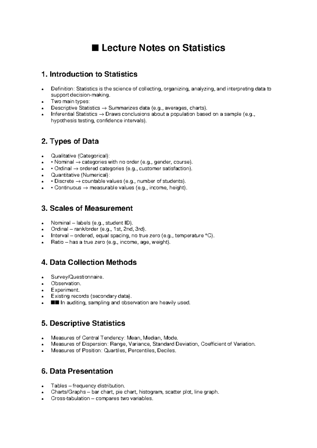 Lecture Notes on Statistics (STAT 101) - Studocu