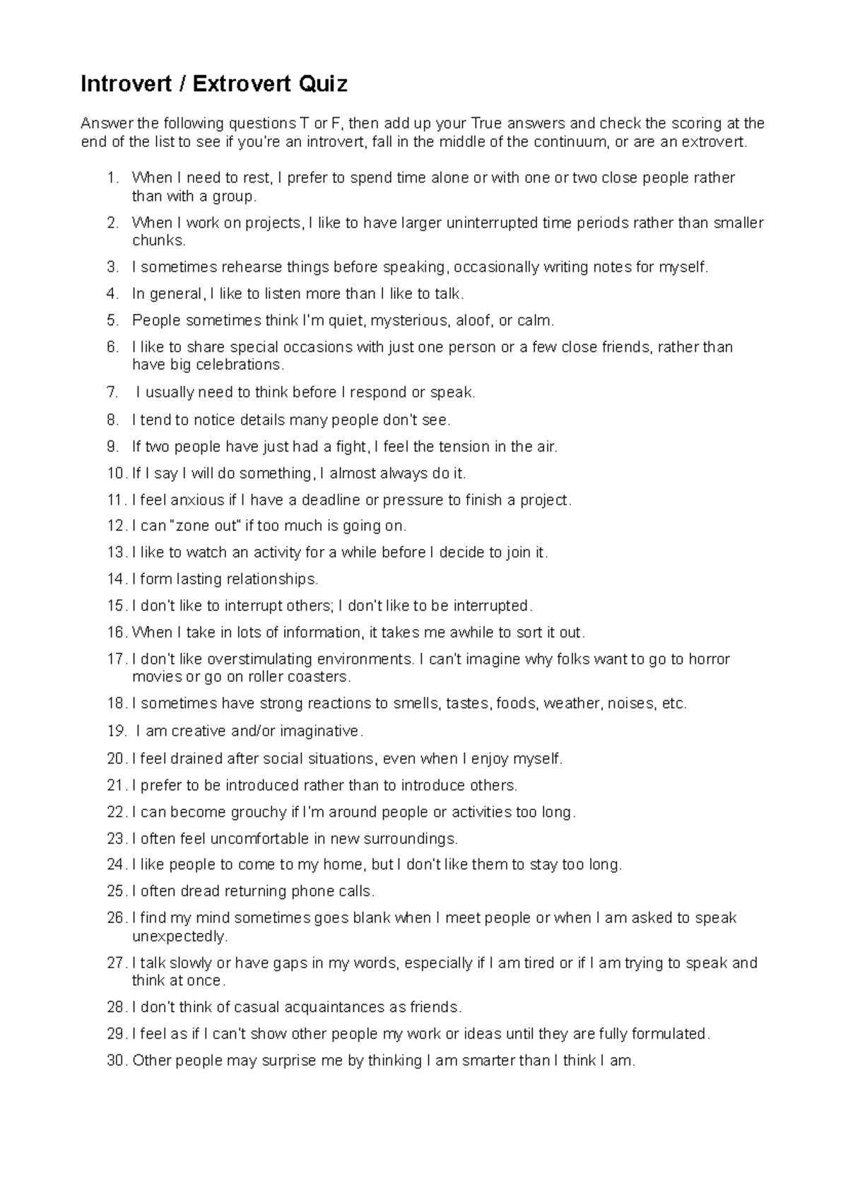 Extrovert vs Introvert Quiz - Personality Test (Quiz) - Studocu