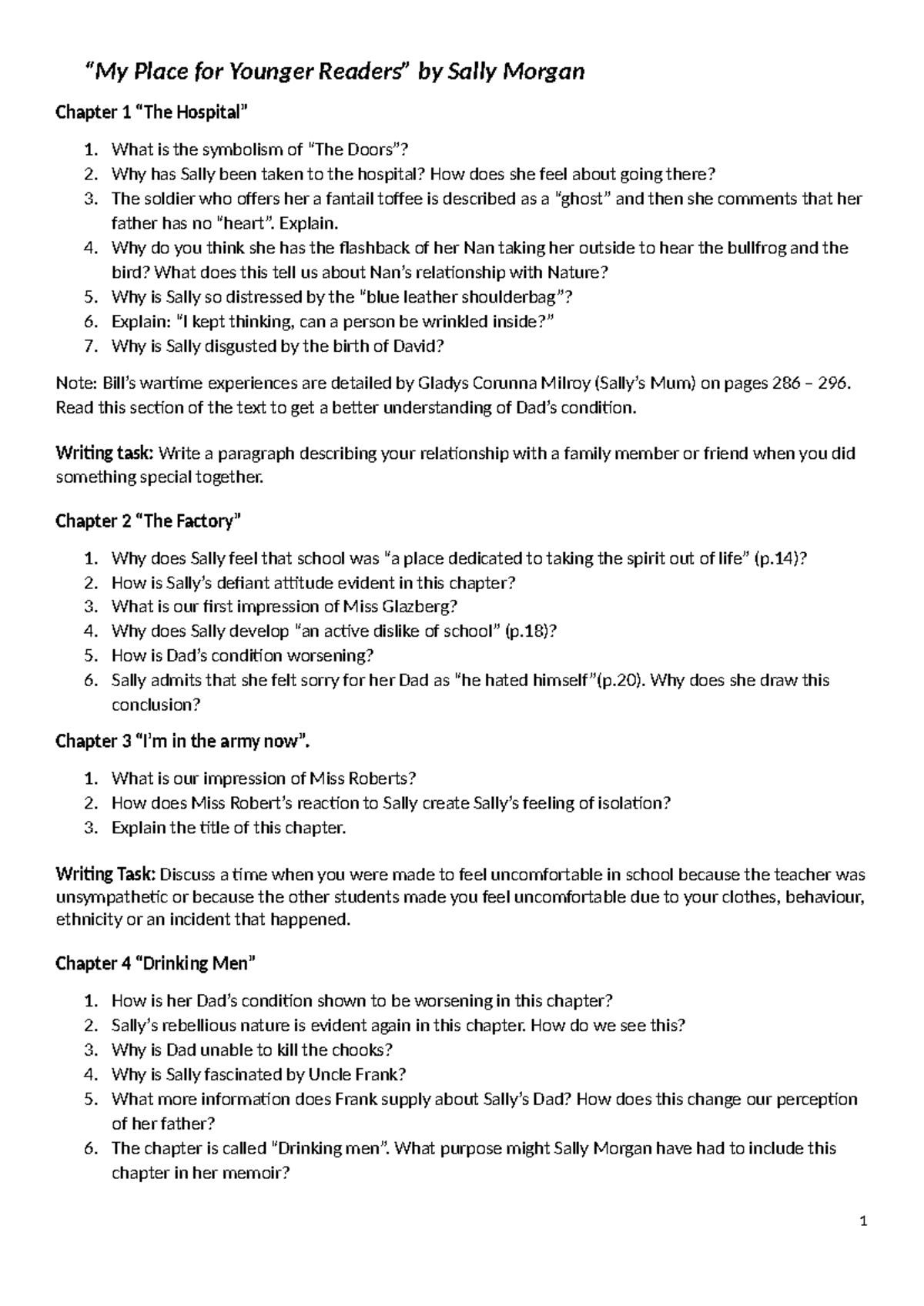 Comprehension Questions for My Place (Chapters 1-29) - Studocu