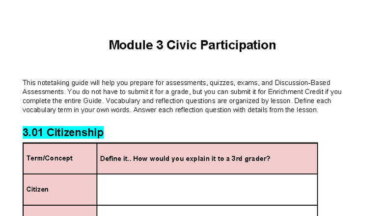 Module 3 Note Taking Guide: Civic Participation in US GOV V23 - Studocu