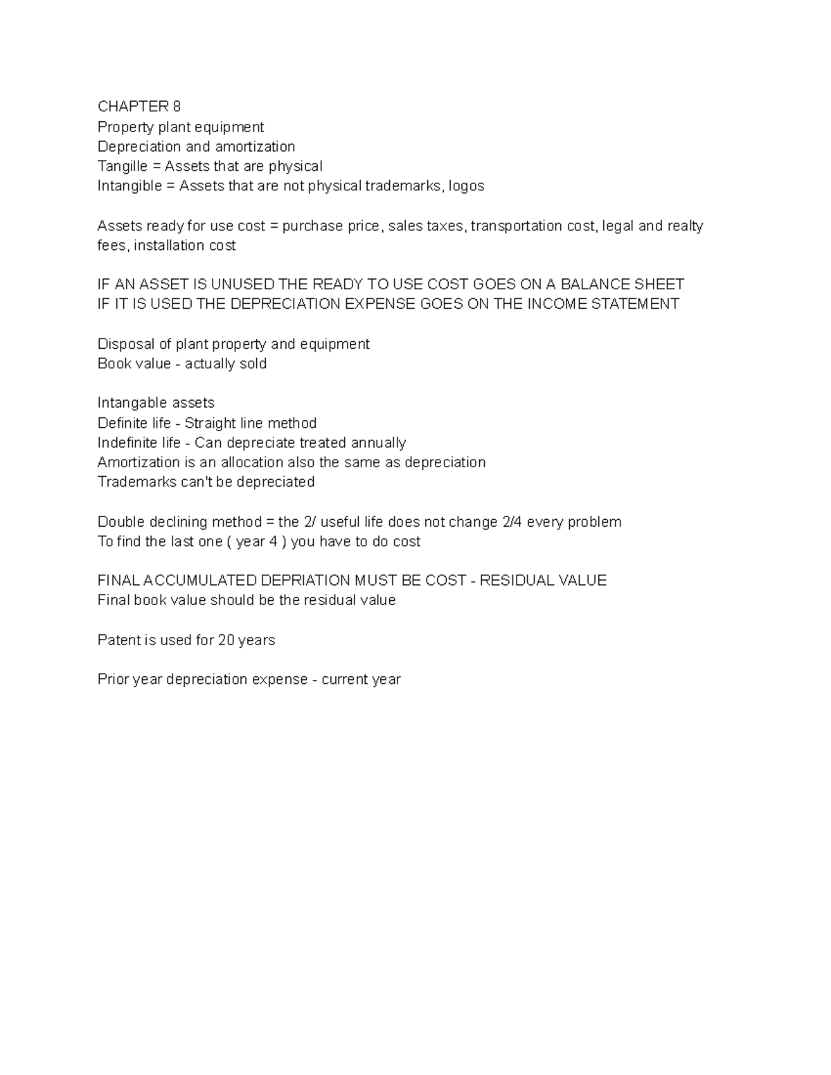 CHAPTER 8: Property, Plant, Equipment & Depreciation Notes - Studocu