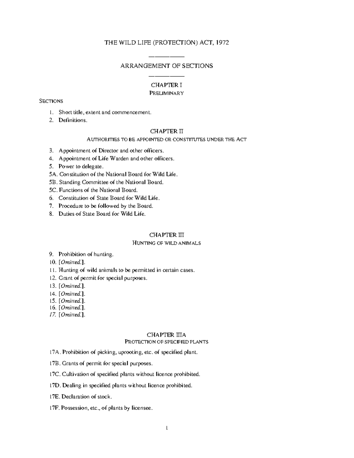 Wild Life (Protection) Act, 1972: Comprehensive Section Overview - Studocu