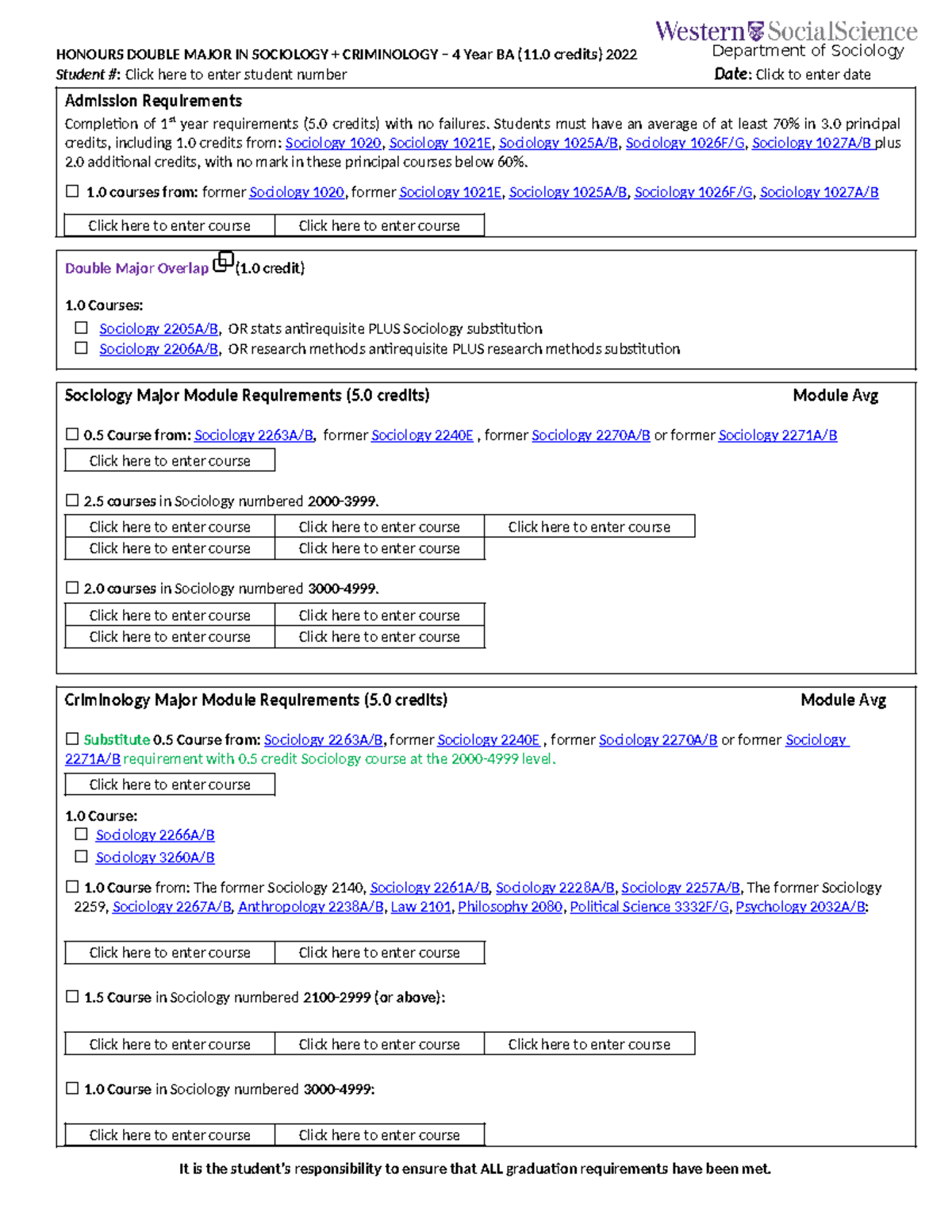 2022 checklist honours double major sociology criminology - HONOURS ...