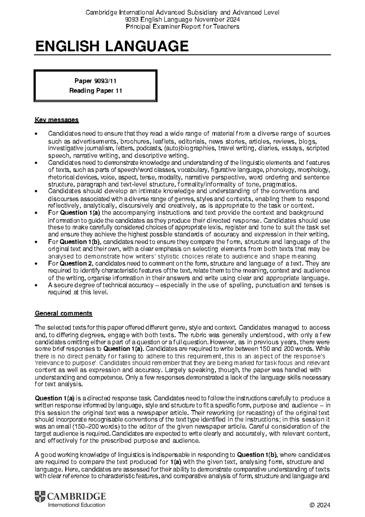 Cambridge International AS & A Level 9093 English Language November ...