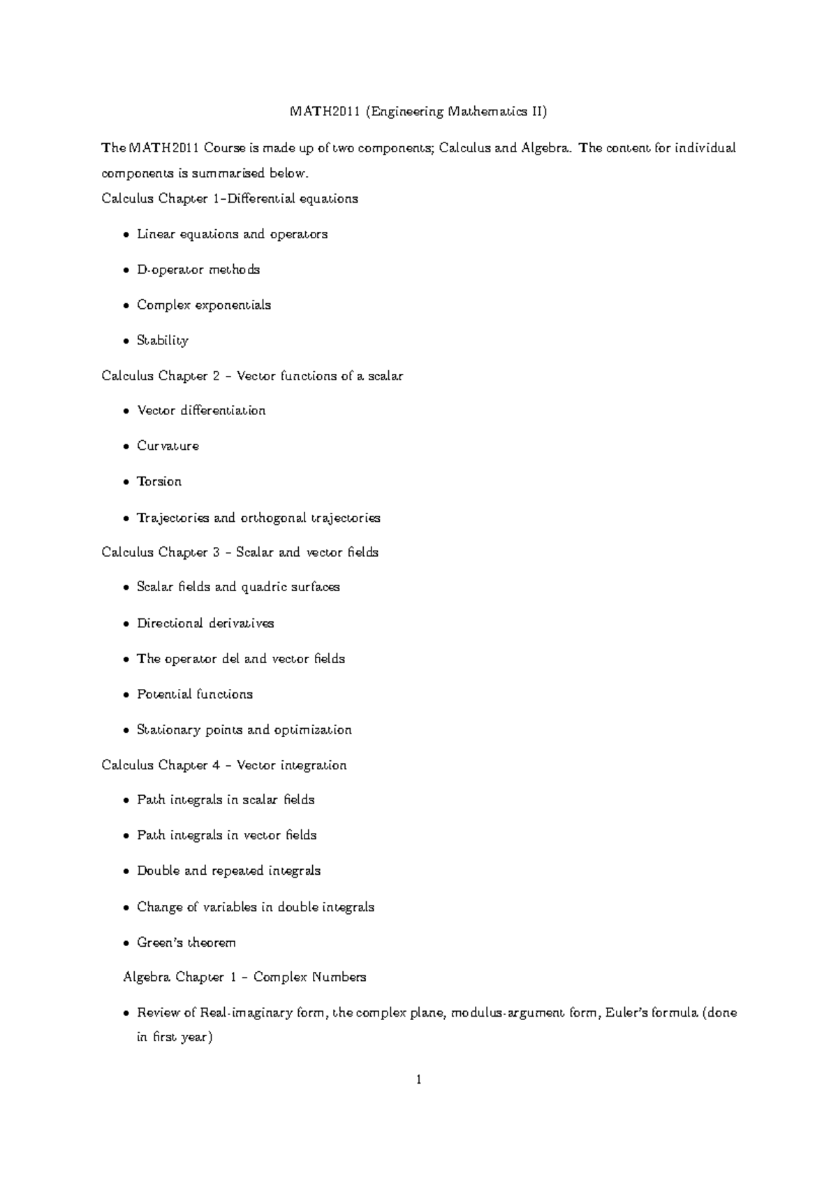 Math2011 Final Exam Notes Engineering Mathematics Ii Overview Studocu