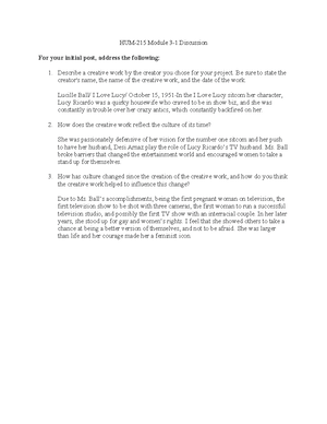 HUM 215 module one - Culture and Creativity - HUM-215 Module Two ...