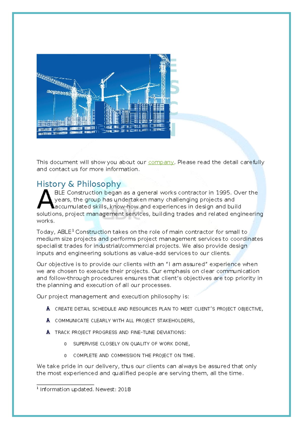 Company Overview & Project Management Philosophy for Construction (P6 ...