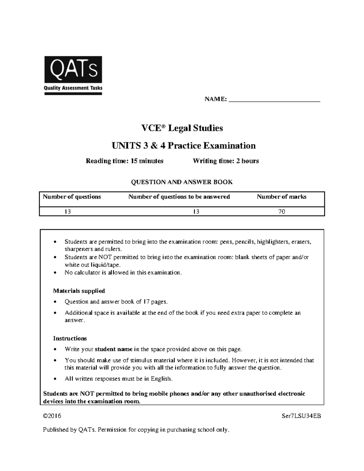 Legal Studies Units 3 & 4 Practice Exam Guide - Studocu