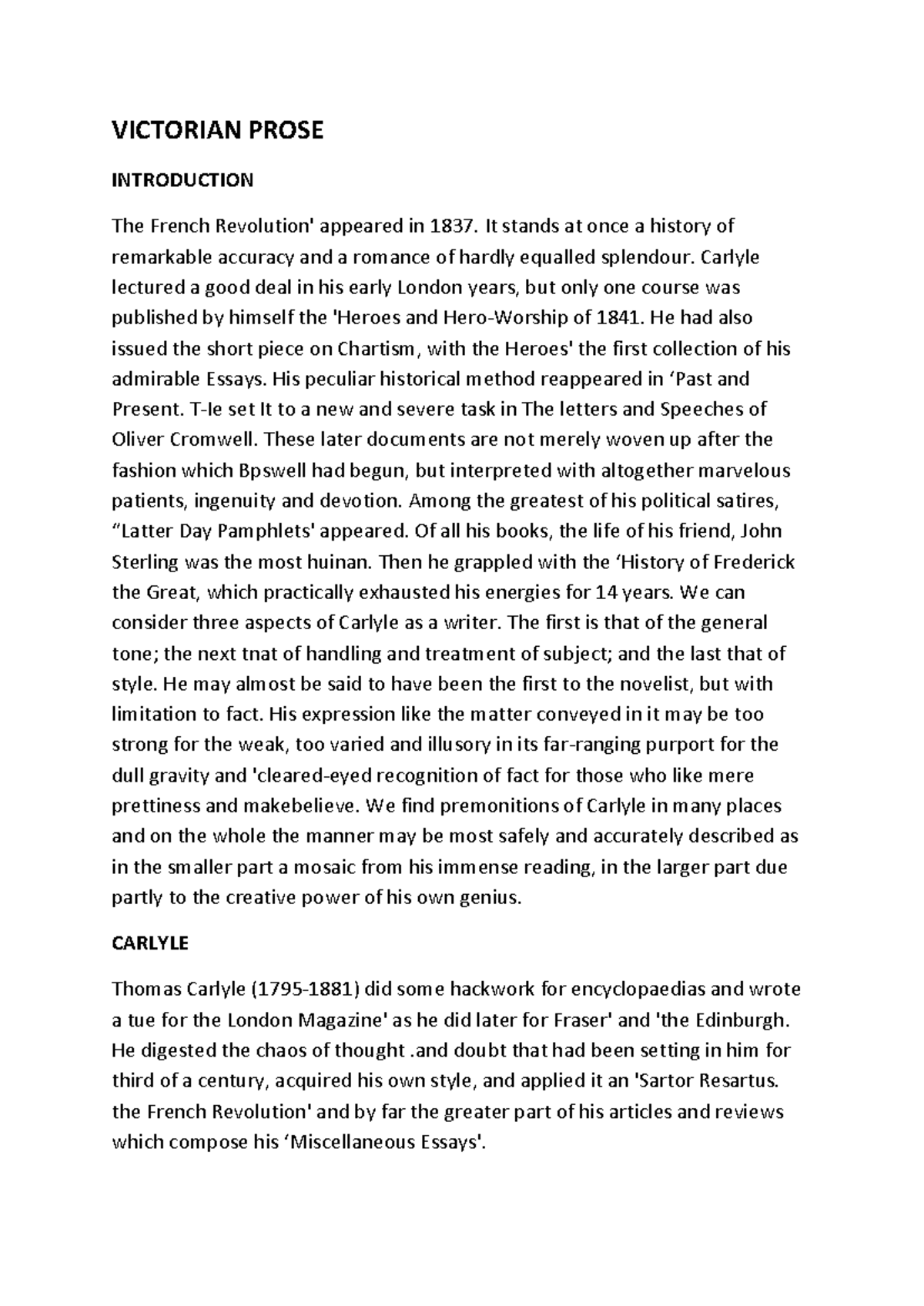 Victorian Prose - VICTORIAN PROSE INTRODUCTION The French Revolution ...
