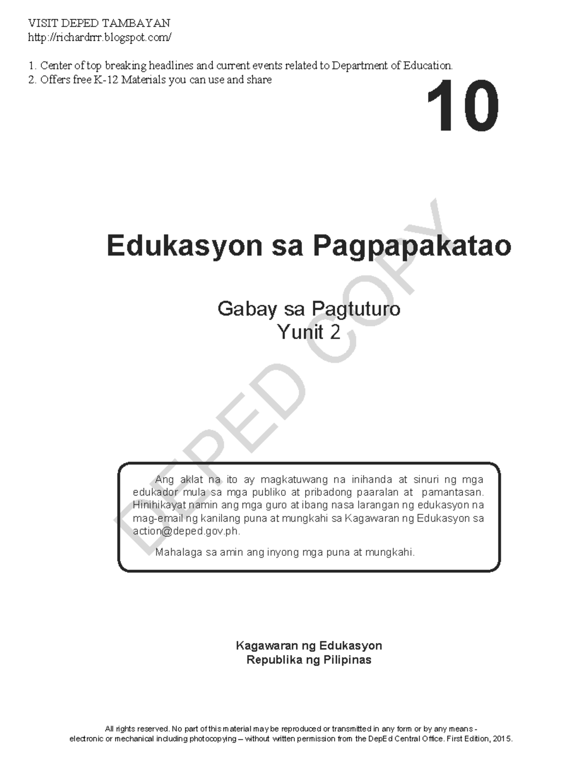 ESP 10 - Quarter 2 - Comprehensive Teacher's Guide - Studocu