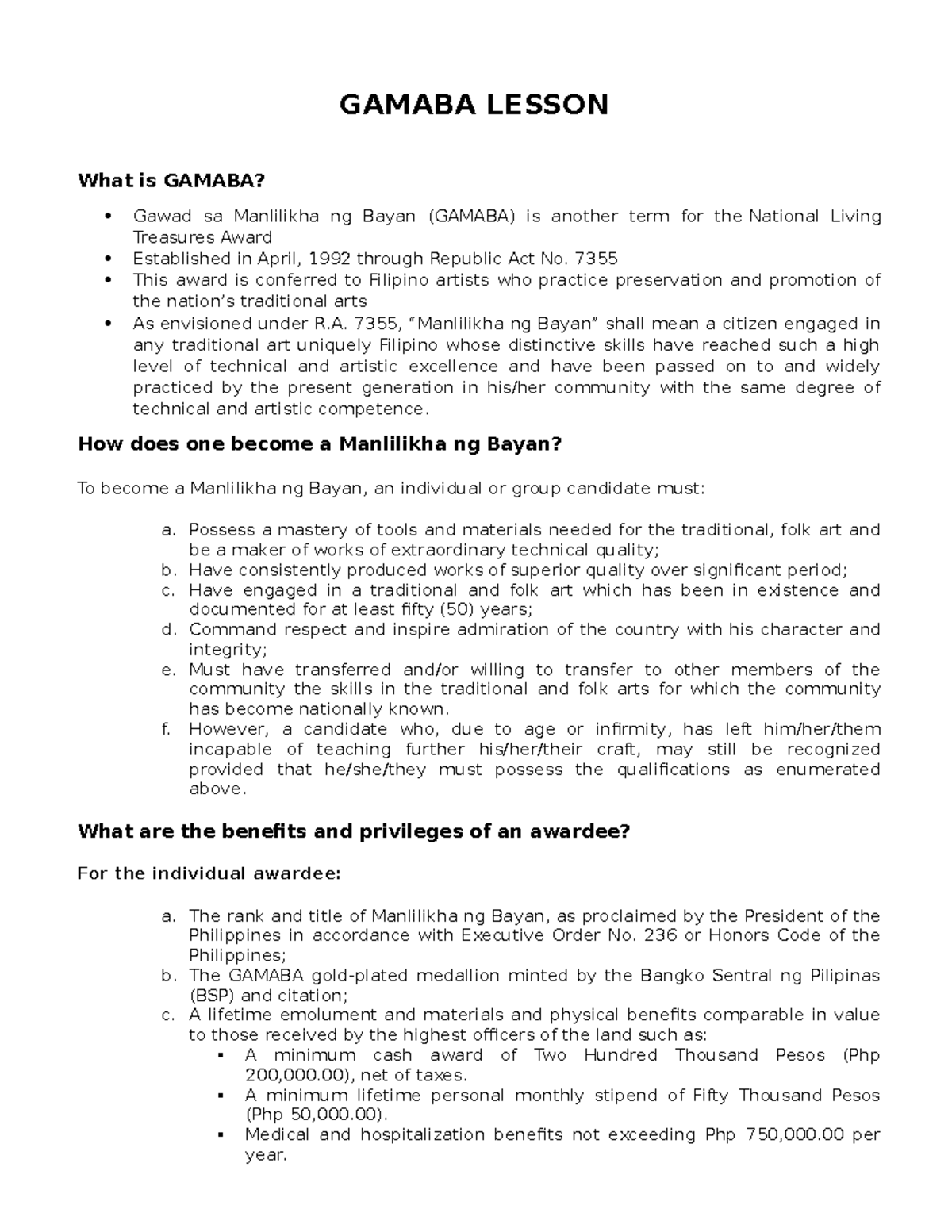 Gamaba-Lesson-Module - GAMABA LESSON What is GAMABA? Gawad sa ...