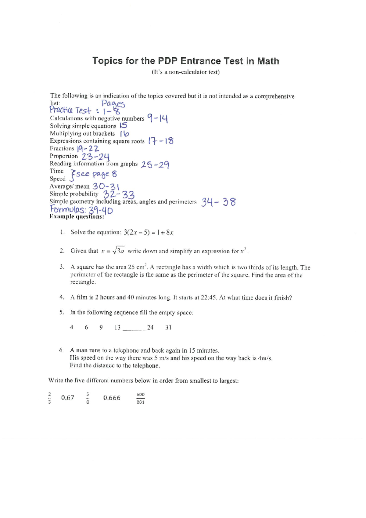 Review Packet for PDP Entrance Test in Math - Studocu