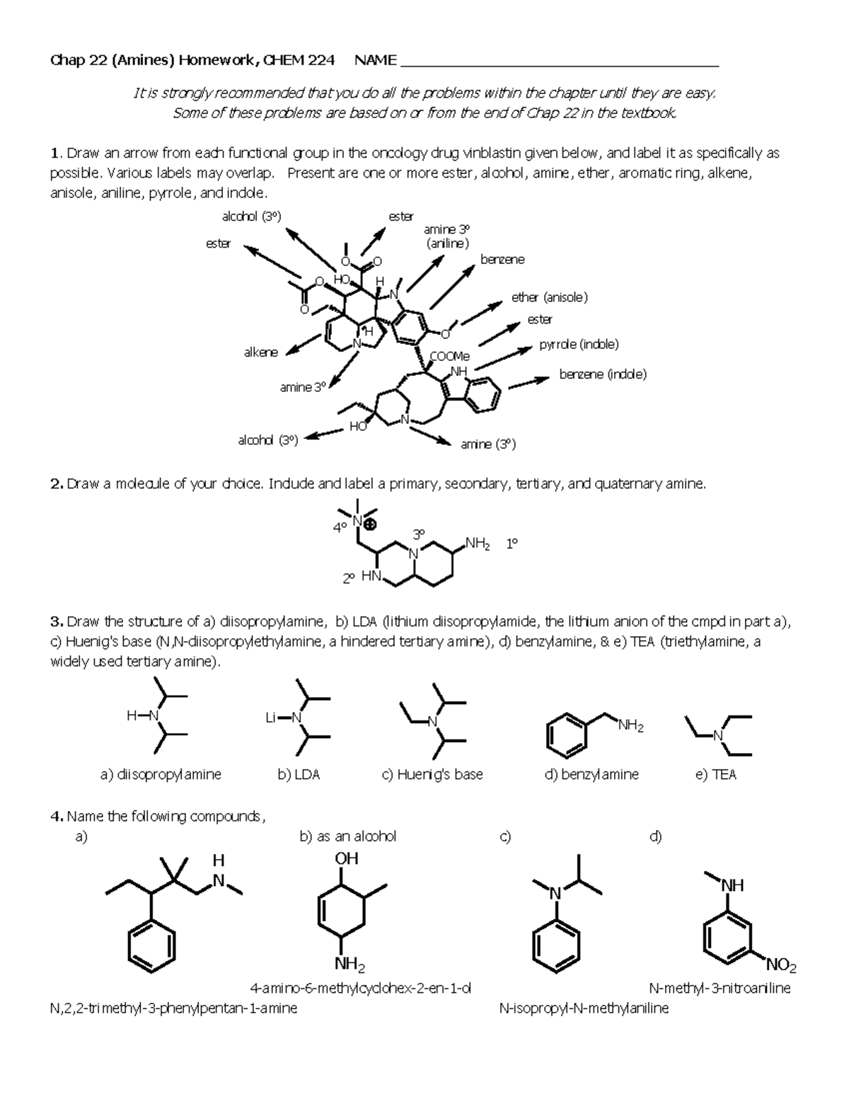 Chap 22 Amines Homework Solutions, CHEM 224 S24 KEY - Studocu