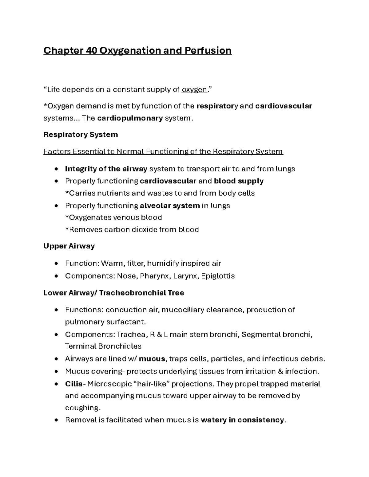 Chapter 40: Oxygenation and Perfusion in Nursing - Key Concepts and Functions - Studocu