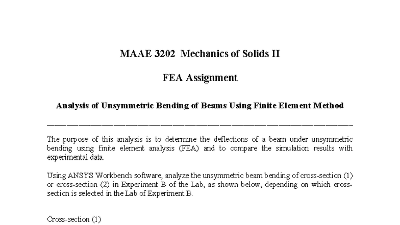 MAAE 3202 FEA Assignment: Unsymmetric Beam Bending Analysis - Studocu