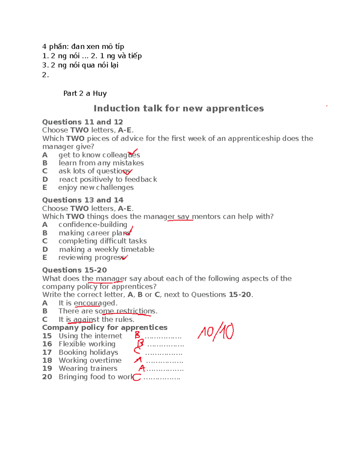 Listening - Induction Talk for New Apprentices (4 phần) - Studocu