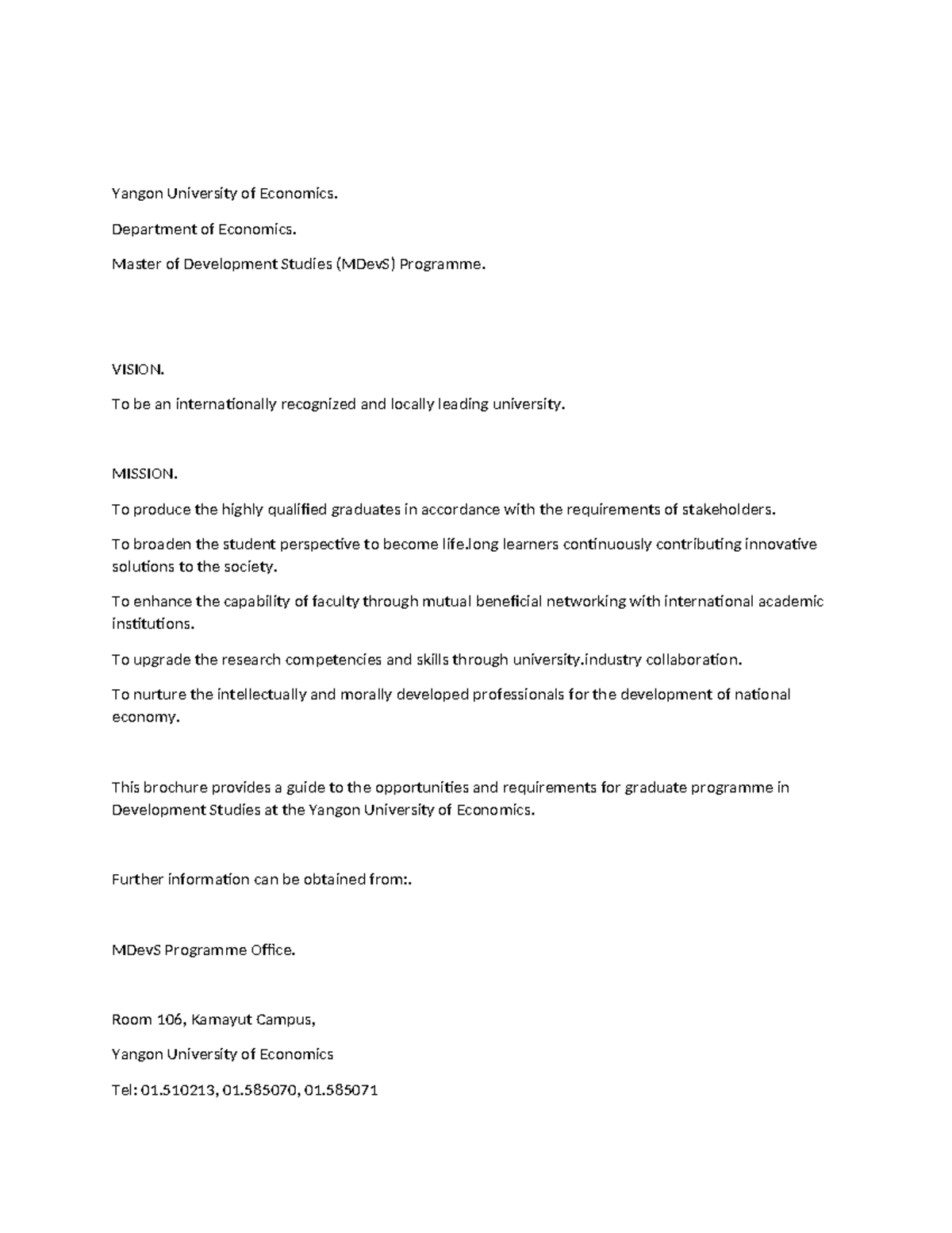 MDevS Programme Overview: Vision, Mission, and Curriculum at YUECO - Studocu