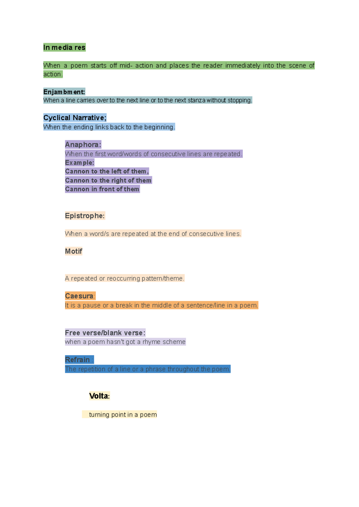 Structural Features of Poems: Key Terms and Definitions - Studocu