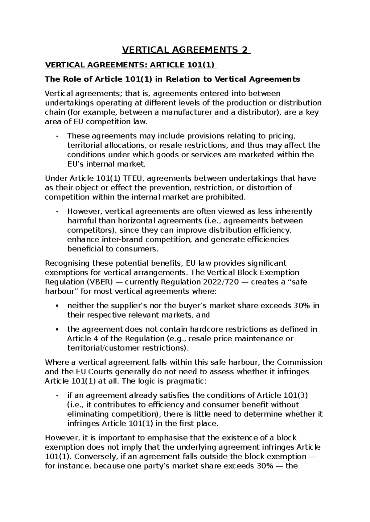 Vertical Agreements: Understanding Article 101(1) TFEU and Its ...