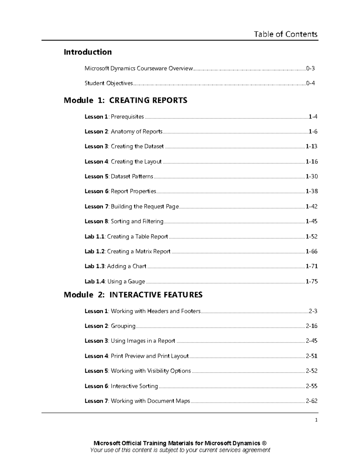NAV2013 ENUS Reporting Courseware: Table of Contents - Studocu