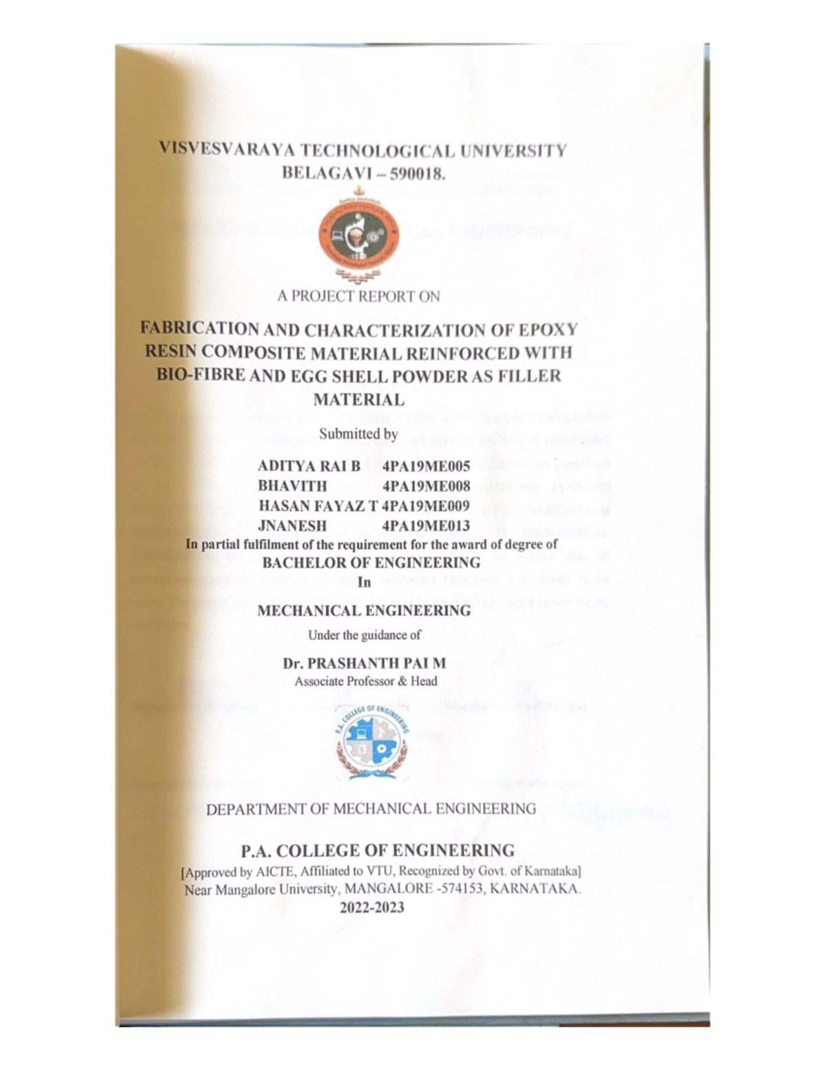 VTU BBOC407 Project Report: Epoxy Resin Composites with Eggshell Filler ...