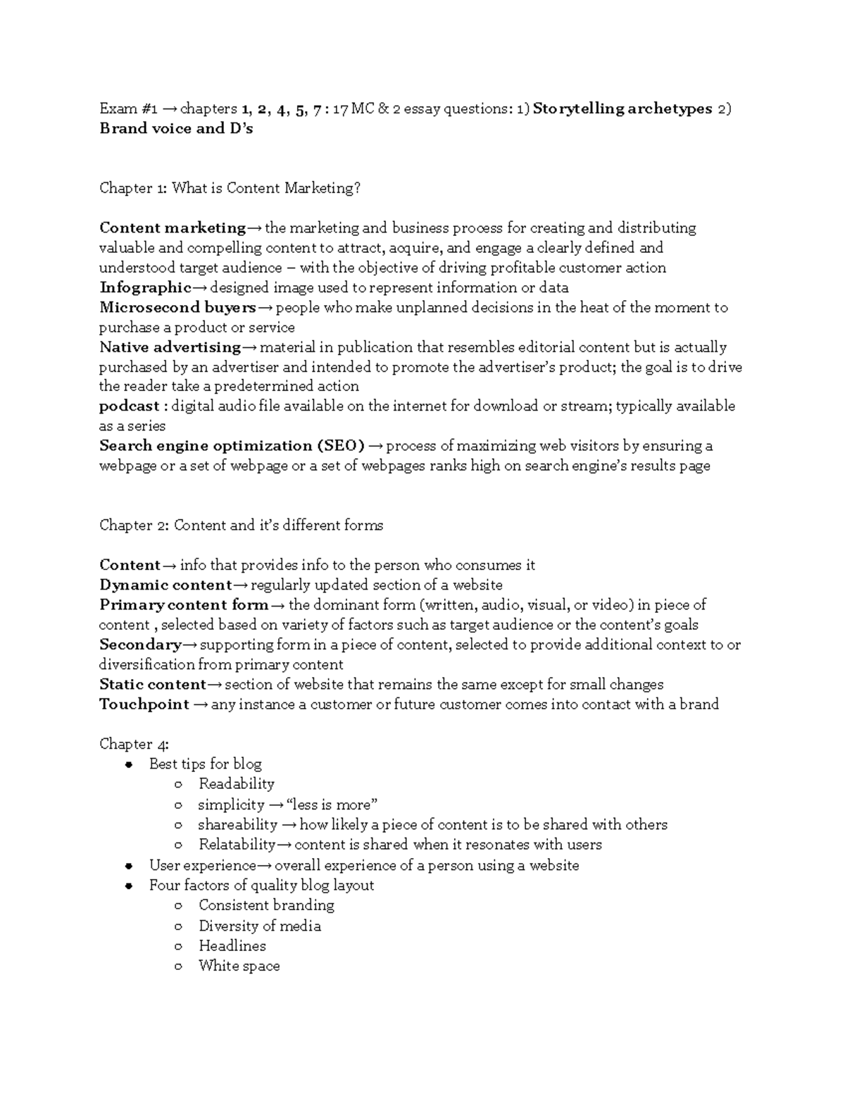 Content Marketing Exam Notes (Course Code) - Chapters 1, 2, 4, 5, 7 ...