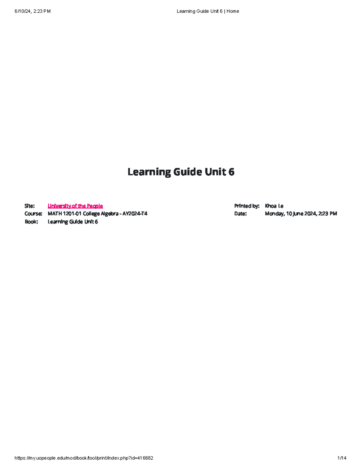 Learning Guide Unit 6 Home - Learning Guide Unit 6 Site: University of ...