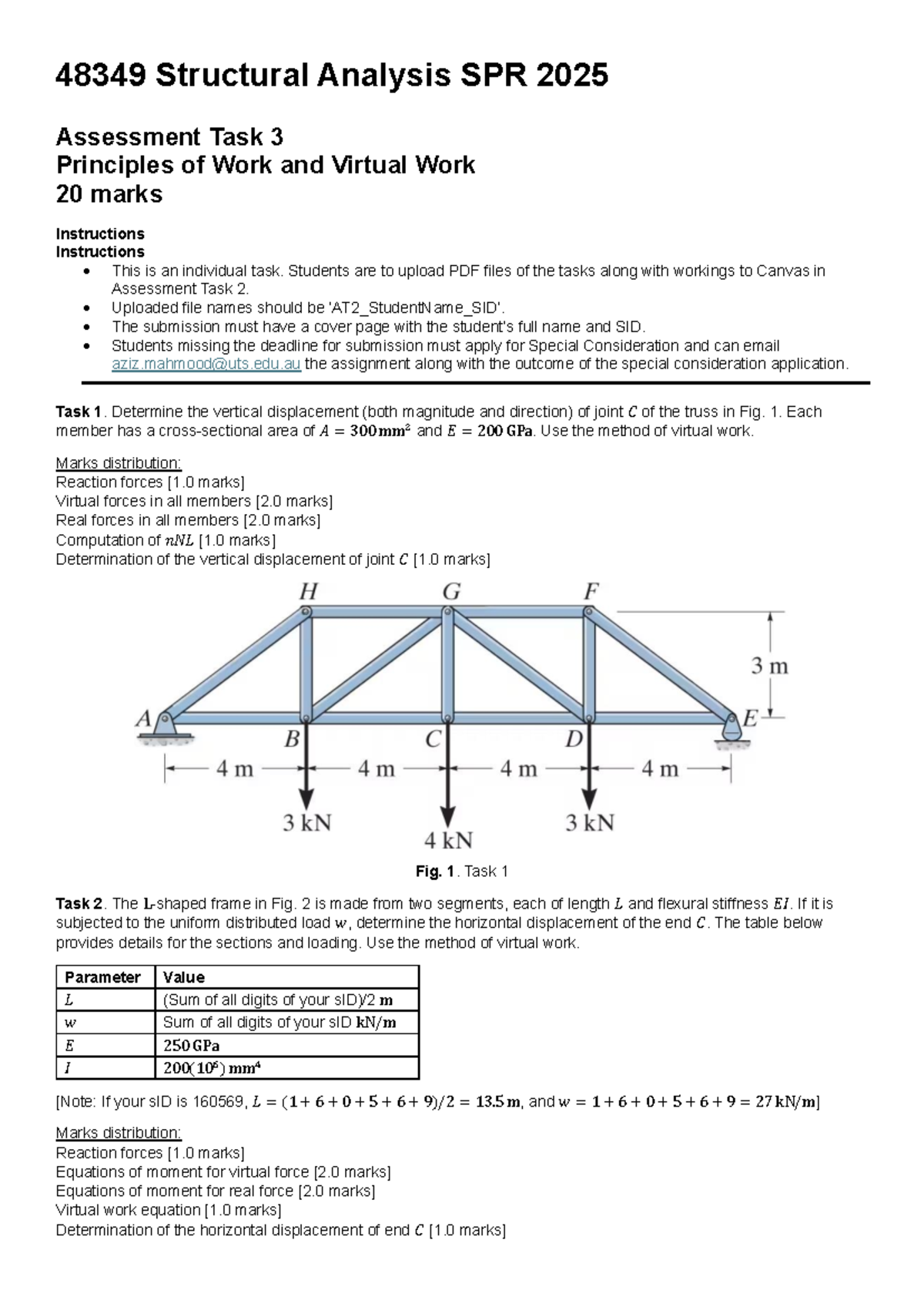 48349 Structural Analysis SPR 2025 - AT3: Virtual Work Principles - Studocu