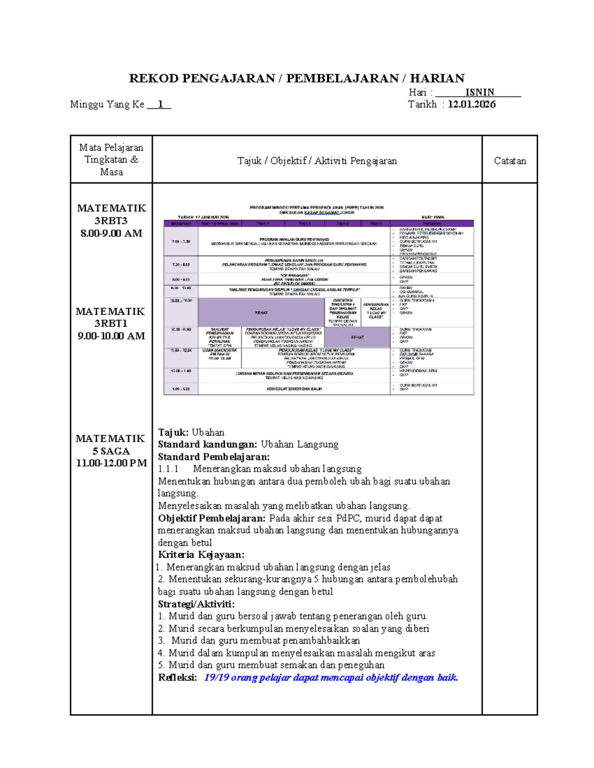 RPH M1 2026: Rekod Pengajaran Harian Matematik dan Aktiviti ...