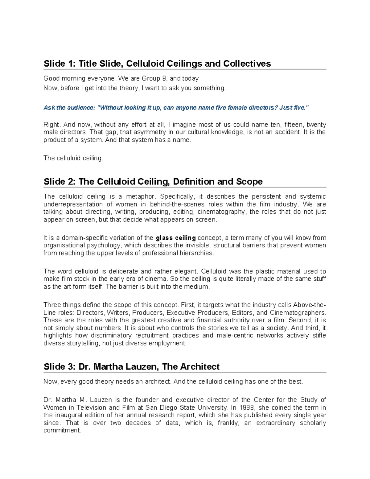 Celluloid Ceilings: Examining Gender Inequality in Film Industry - Studocu