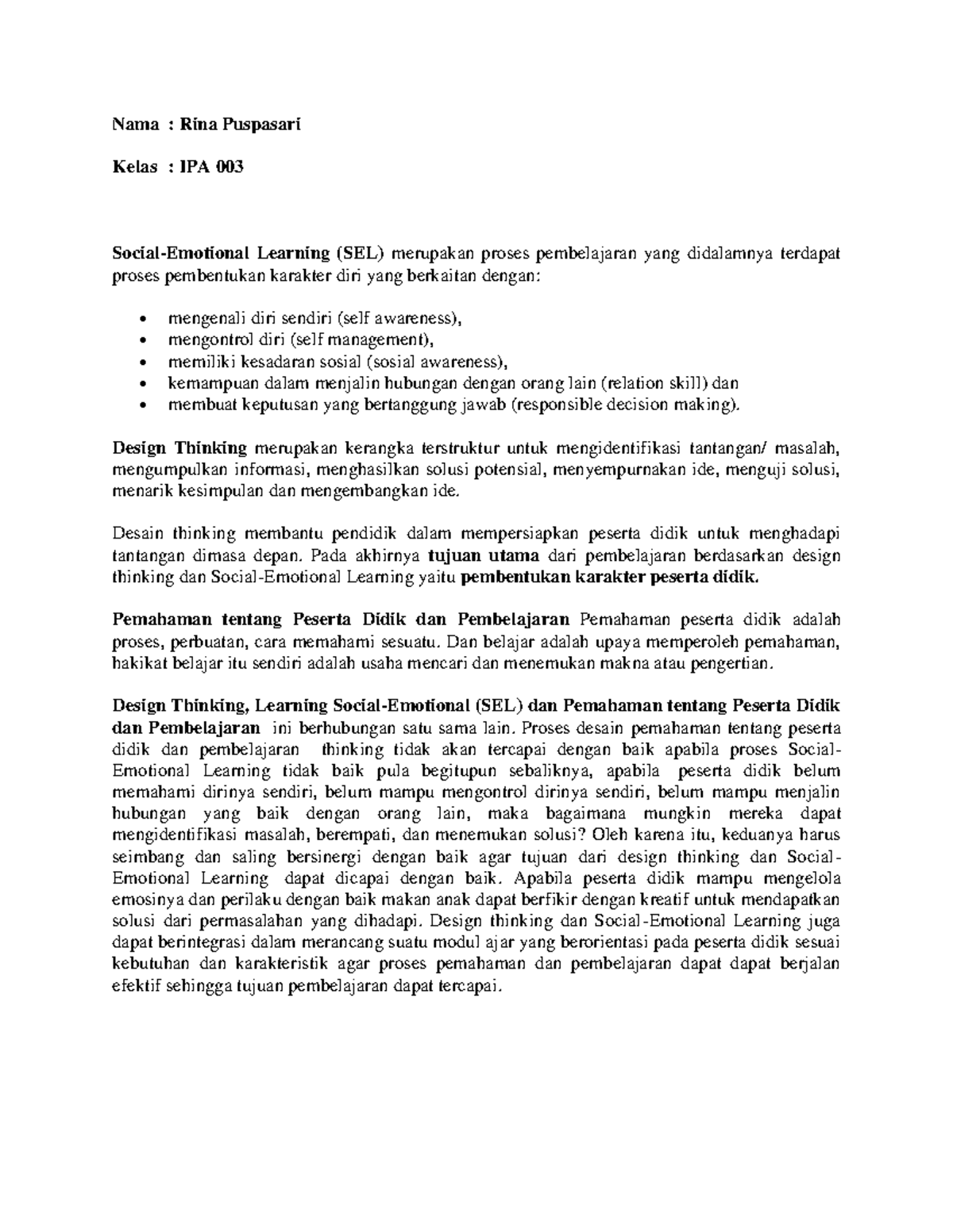Koneksi antara Design Thinking dan SEL dalam Pembelajaran IPA 003 - Studocu